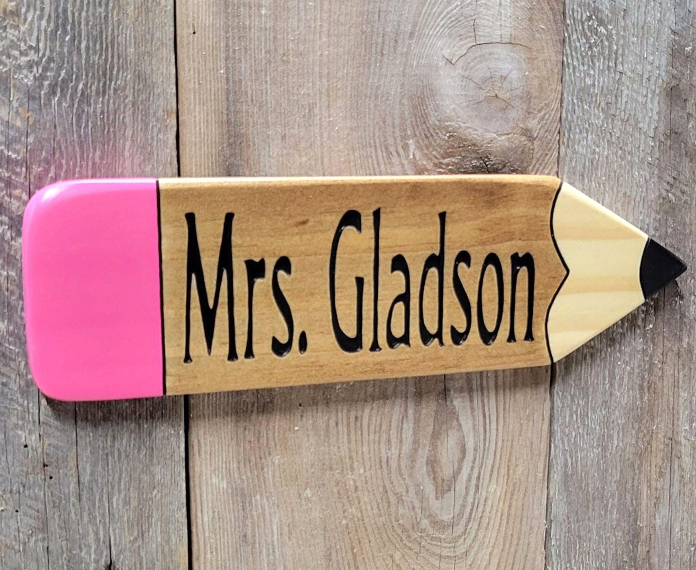 Teachers Name Plate Hand Carved Wooden Pencil Sign | Personalized ...
