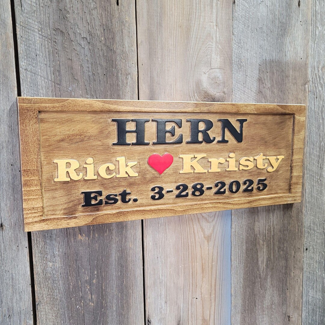 Custom Carved 3D Wooden Wedding Name Sign | Personalized Newlywed Gift ...