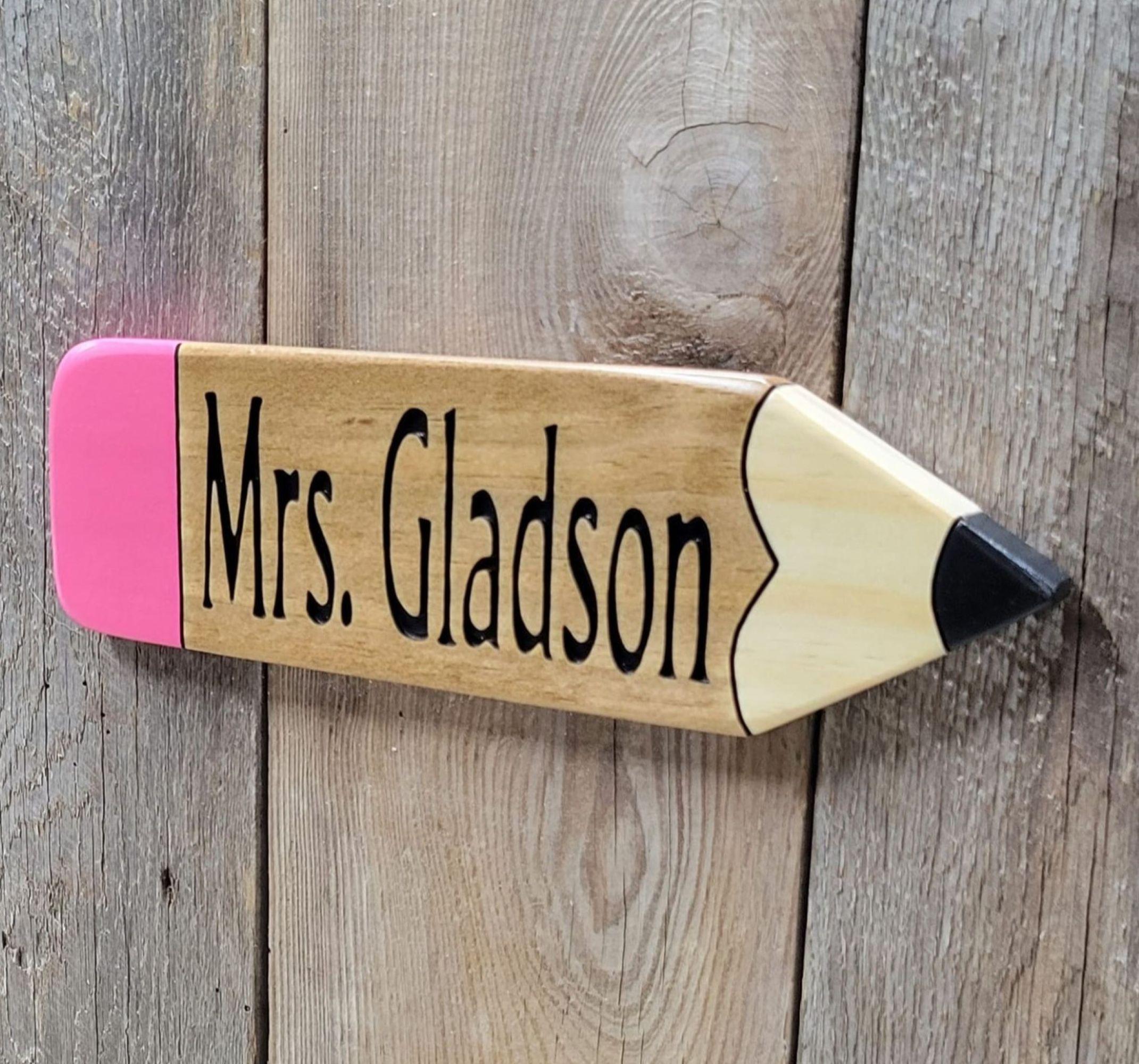 Teachers Name Plate Hand Carved Wooden Pencil Sign | Personalized ...