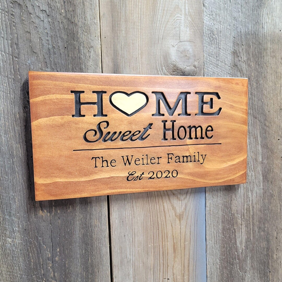 Home Sweet Home Carved Wooden Sign, Couples Last Name and Established ...
