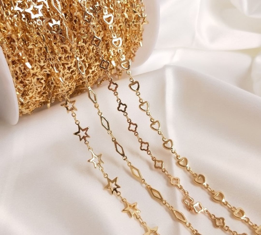 14K Gold Plated Chain | Star, Clove, Heart Charms, DIY Bracelet ...