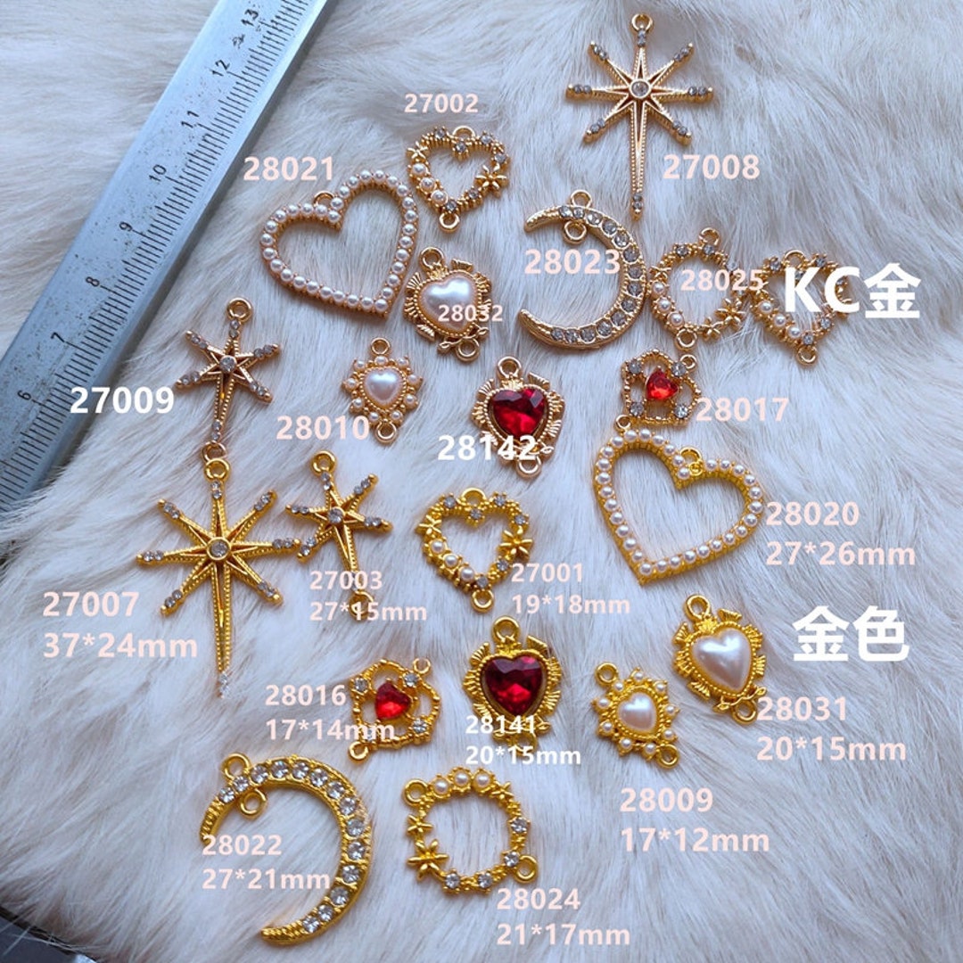 Pearl Heart Charm Moon Charm Resin Charm Lolita Charms Gold Charms UV ...