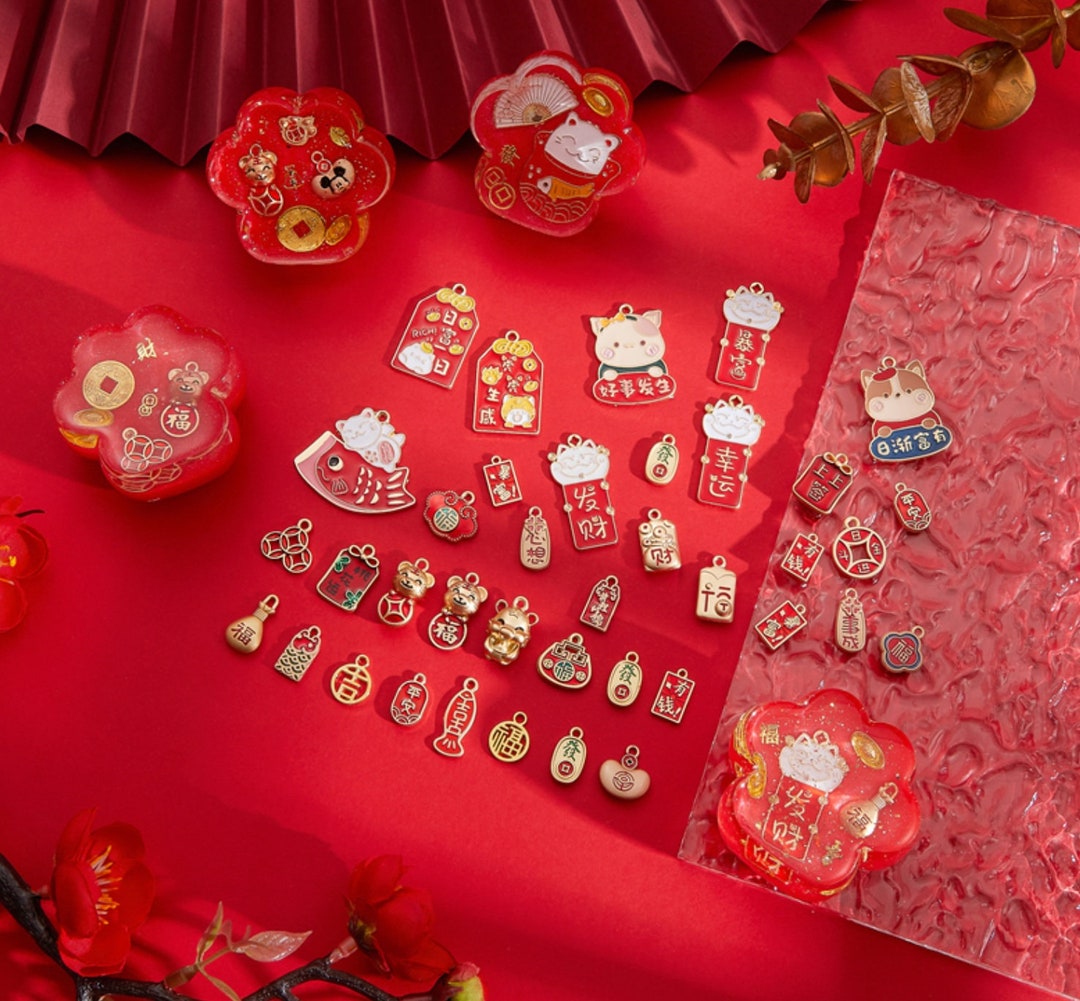10 Pcs Chinese New Year Charms | Chinese Style Charms | Red Charms ...