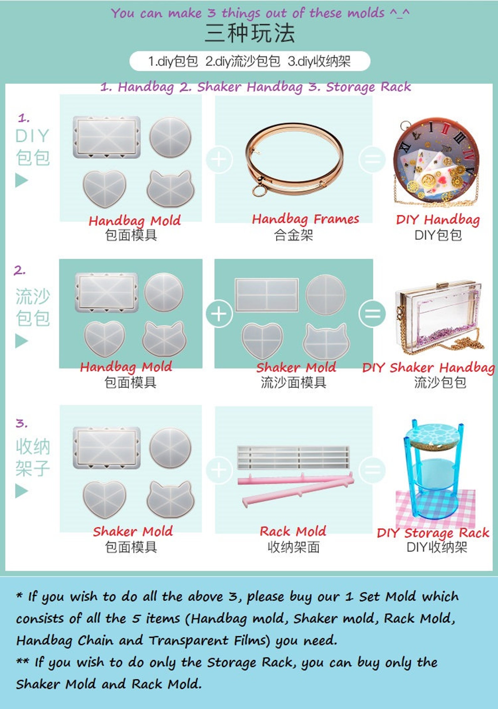 DIY Handbag Mold Silicon Mold Bag Mold 3D Mold Resin | Etsy