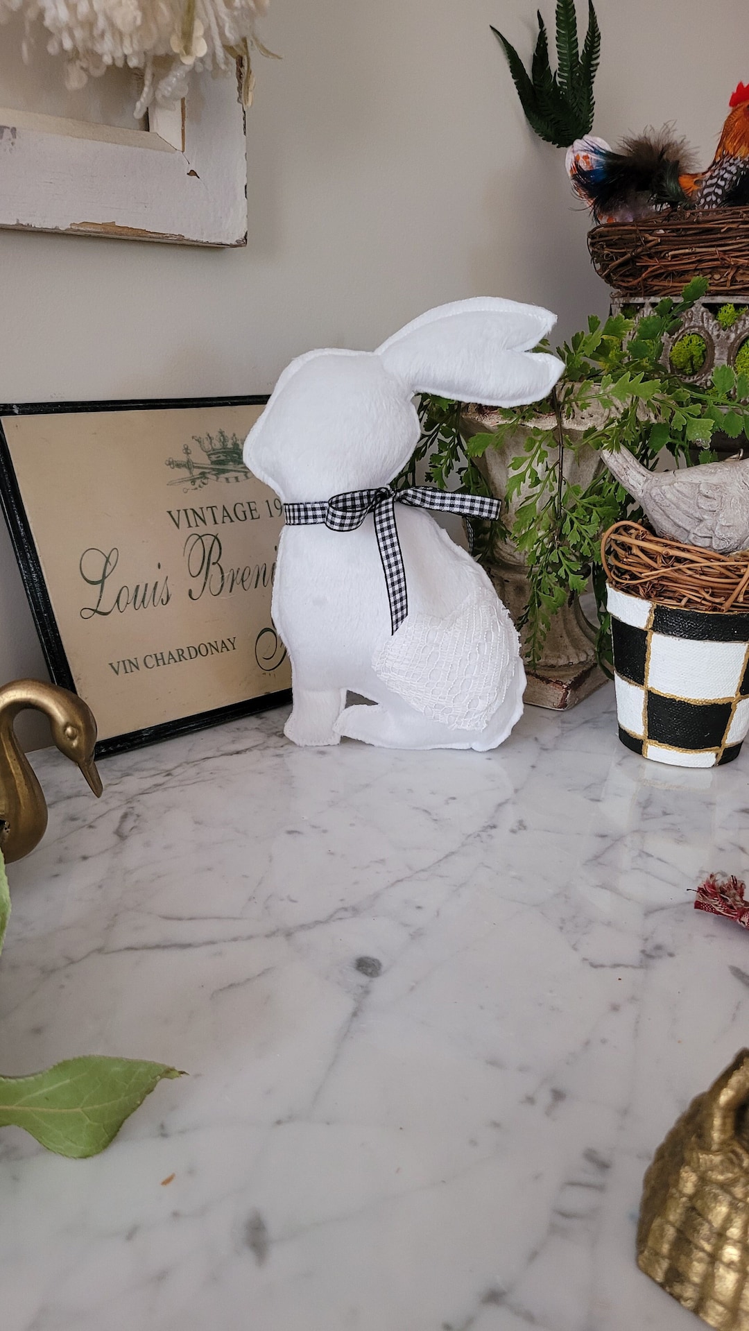 Shabby Chic Bunny, Vintage Fabric Bunny, Natural Home Decor, White ...