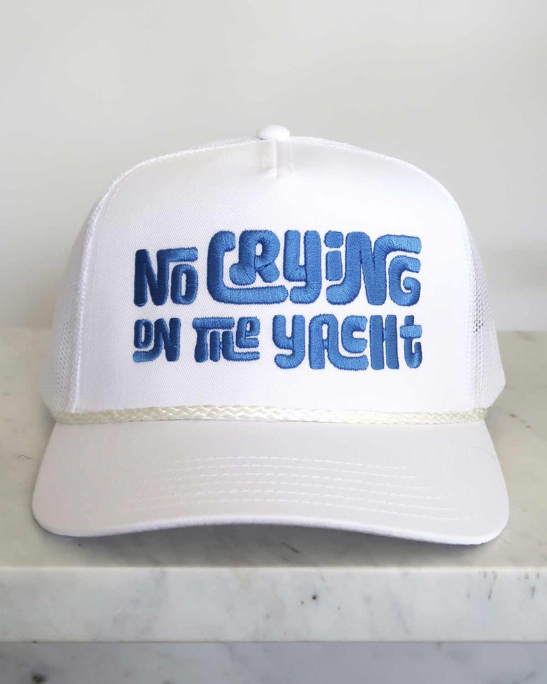 No Crying on the Yacht Rope Trucker Hat - Fun, Trendy Boating Baseball ...