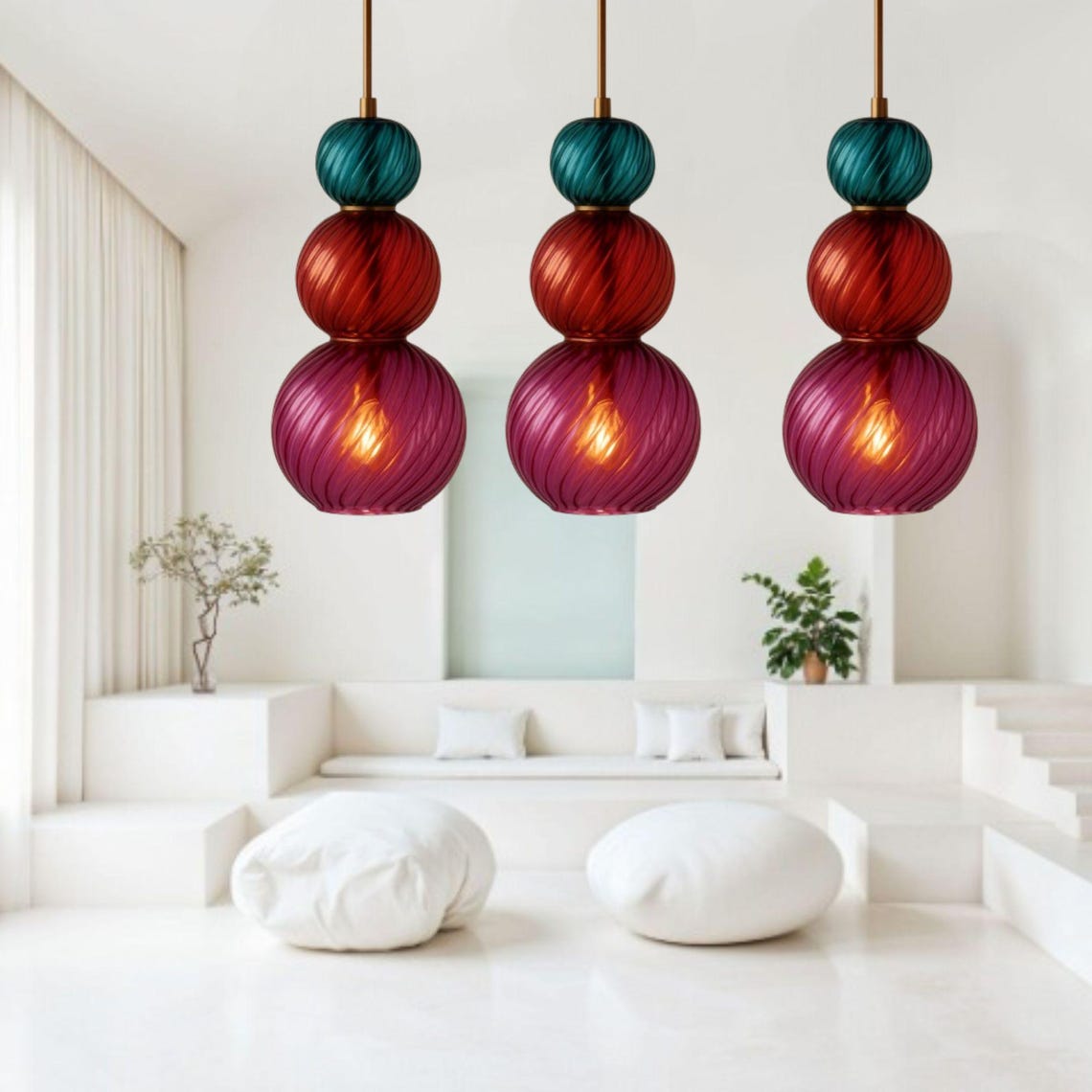 Hand-painted Blown Glass Ball Pendant Light: Teal, Red, Purple - Etsy