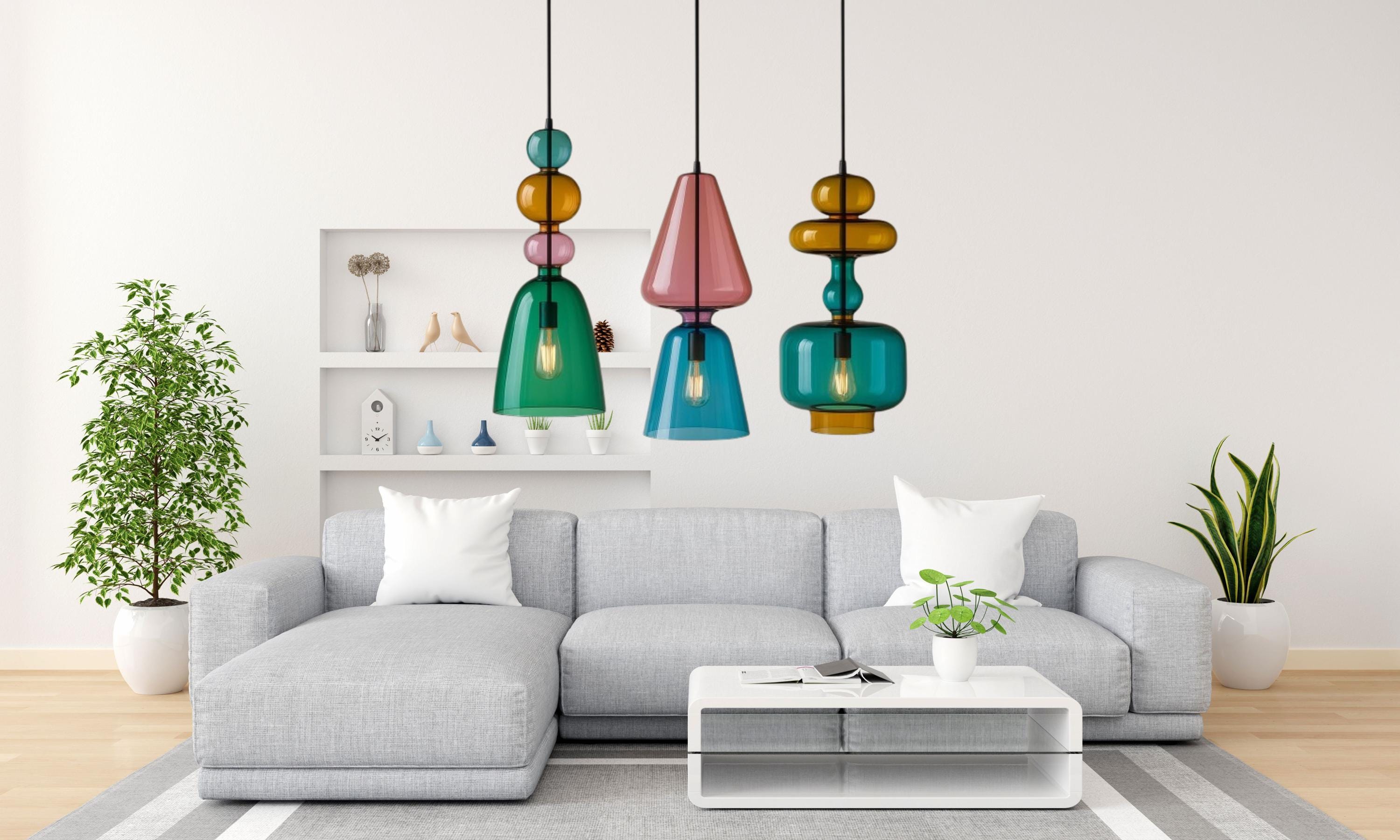 Blown Glass Pendant Light Set: Modern Colorful Kitchen Lighting - Etsy
