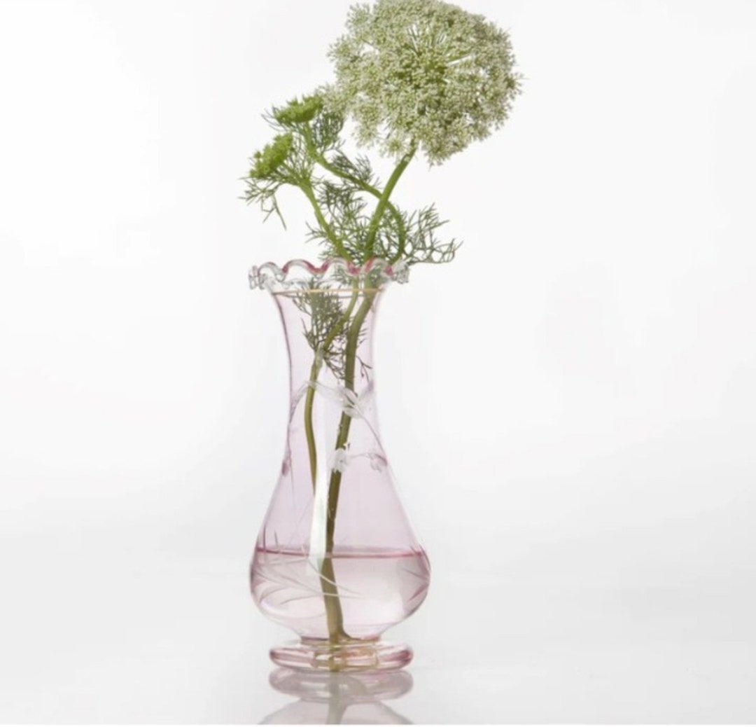 Rose Small Glass Vase, Engraved Glass Vase , Beautiful Glass Vase ...