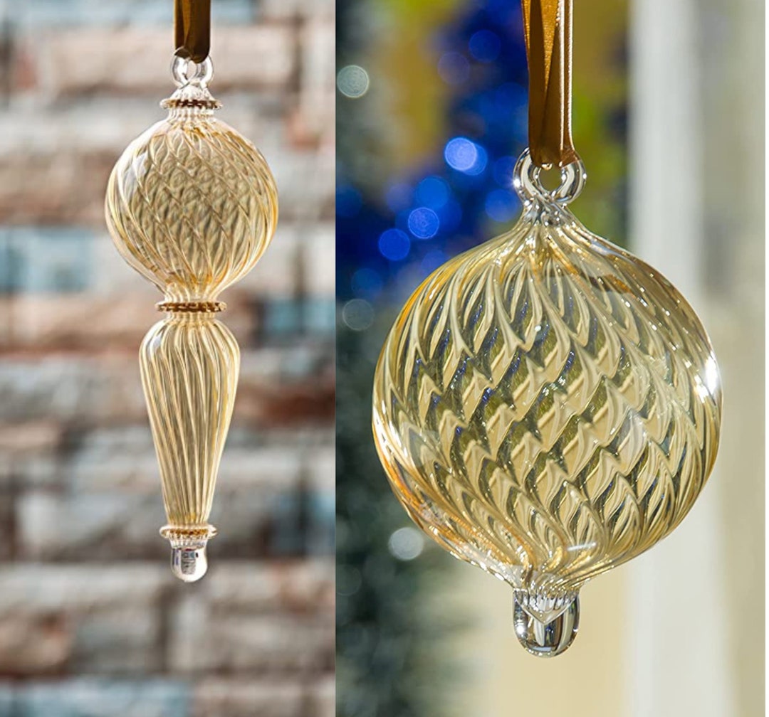 Handmade Amber Glass Christmas Ornaments, Holiday Home Decor Set - Etsy
