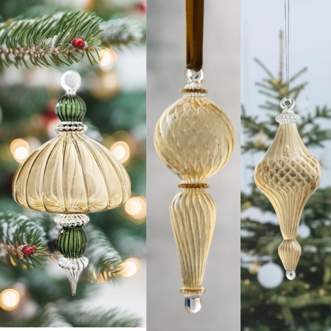 Amber Christmas Glass Ornaments Set of 3 - Etsy