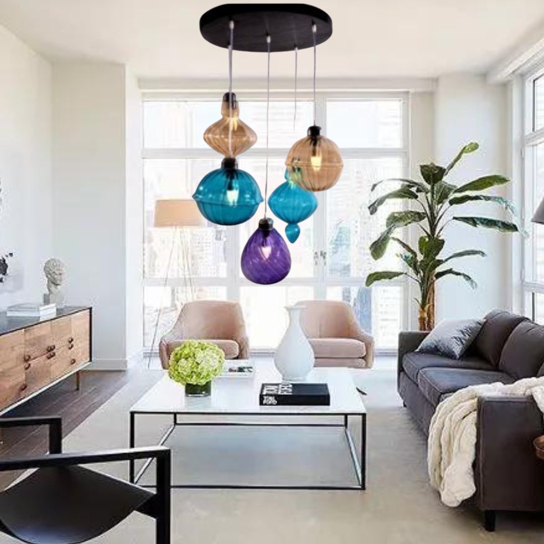 Modern Glass Lighting Chandelier Set of 5, Kitchen Island Pendant Light ...