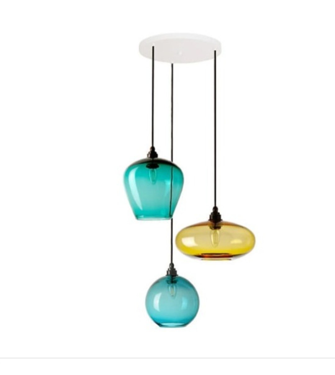 Modern Glass Lighting Pendants Set of 3 Blown Glass Lighting Handmade ...