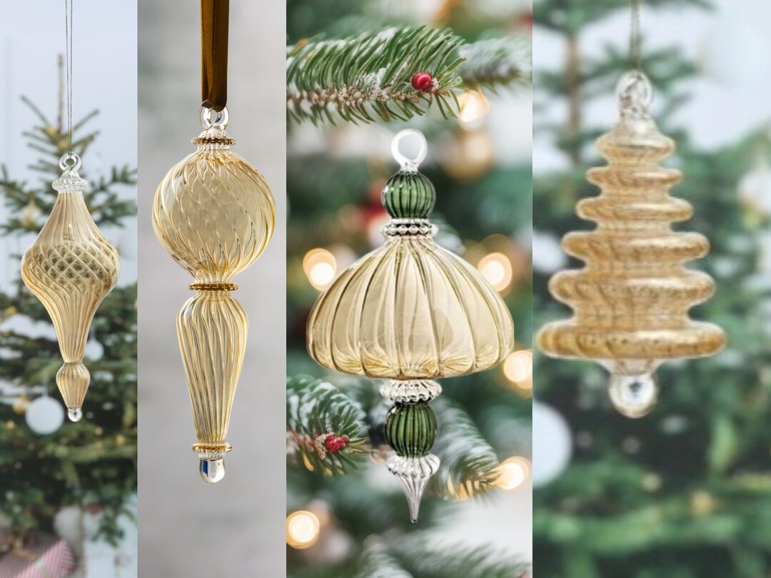 Amber Christmas Glass Ornaments Set of 4, Hanging Christmas Glass ...