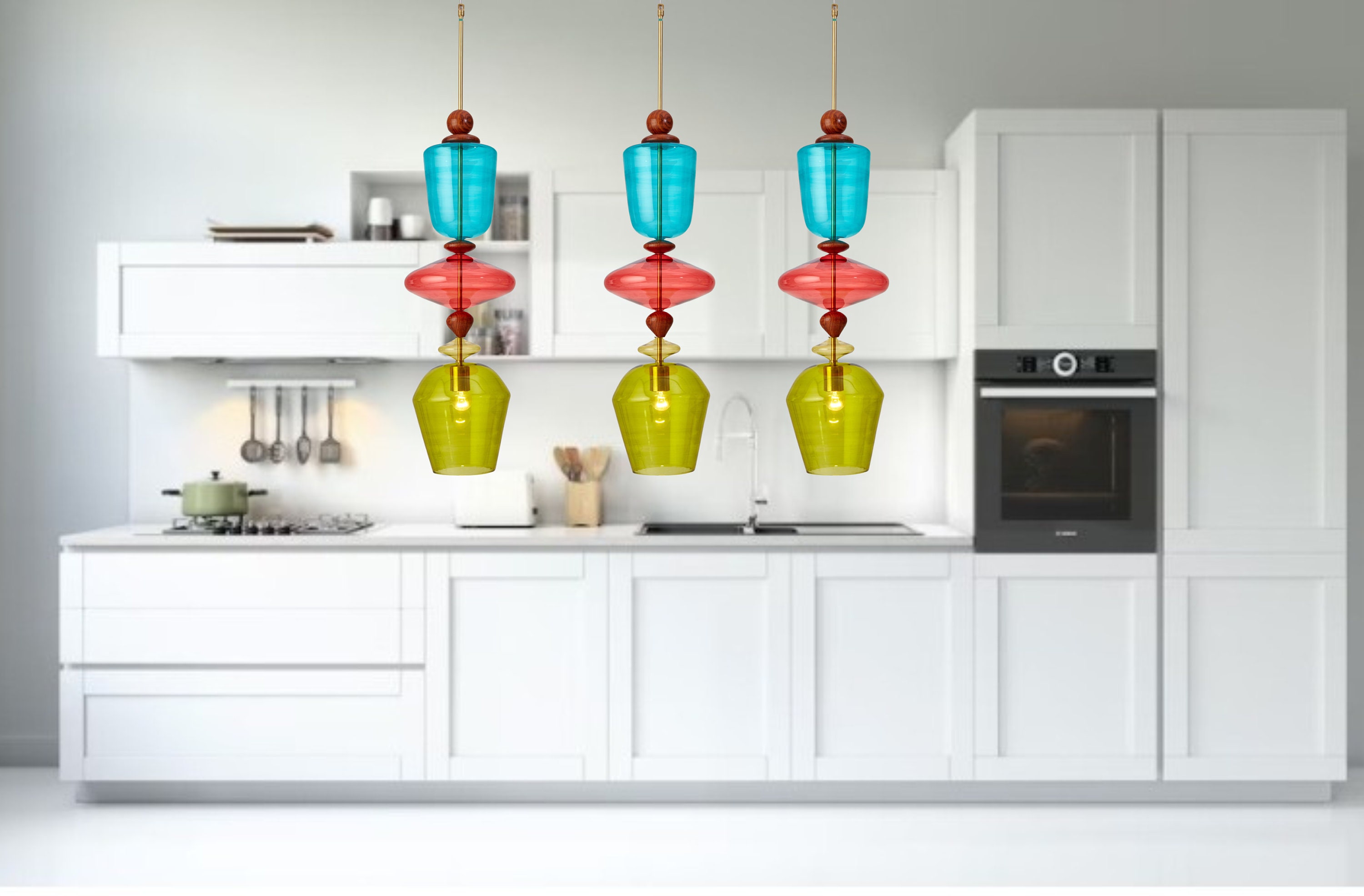 Multicolor Pendant Glass Light Blown Glass - Etsy