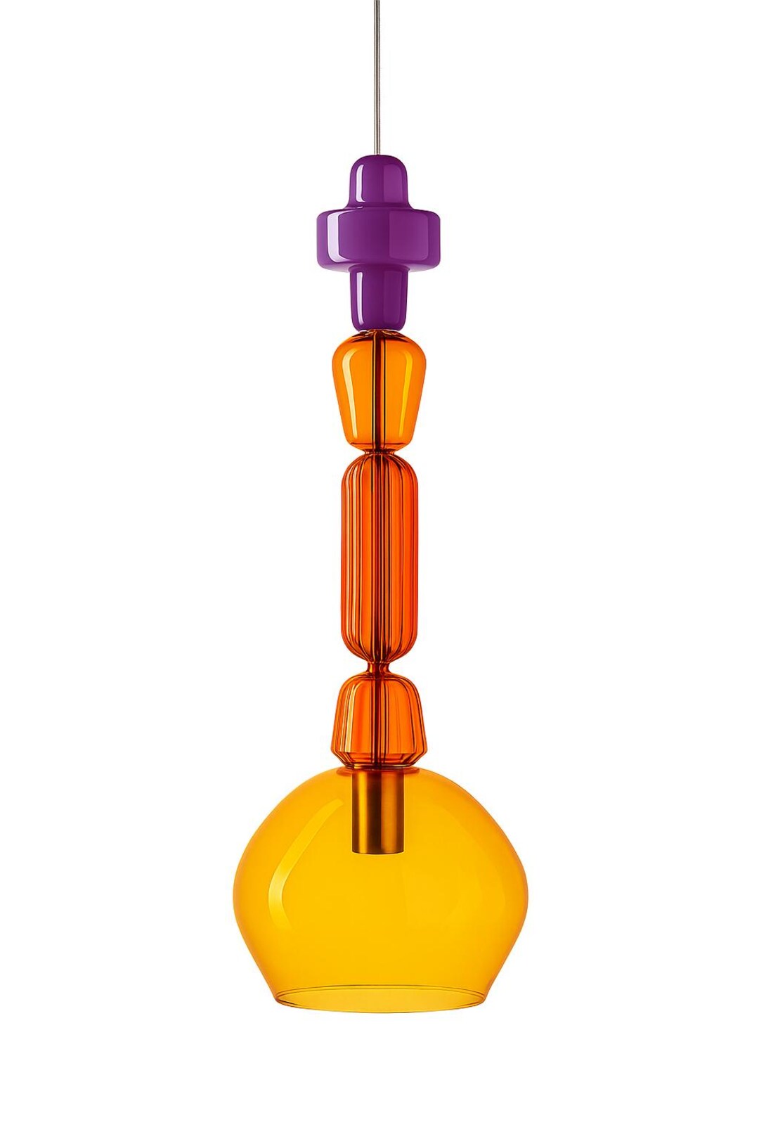 Blown Glass Pendant Light: Amber & Purple Pyrex, Handmade in Egypt - Etsy