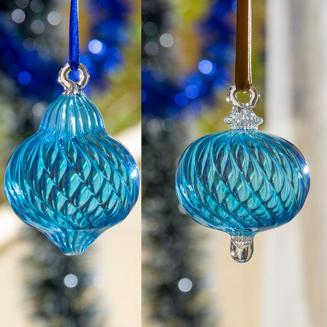 Handmade Blown Glass Christmas Ornaments, Blue Set of 2 - Etsy