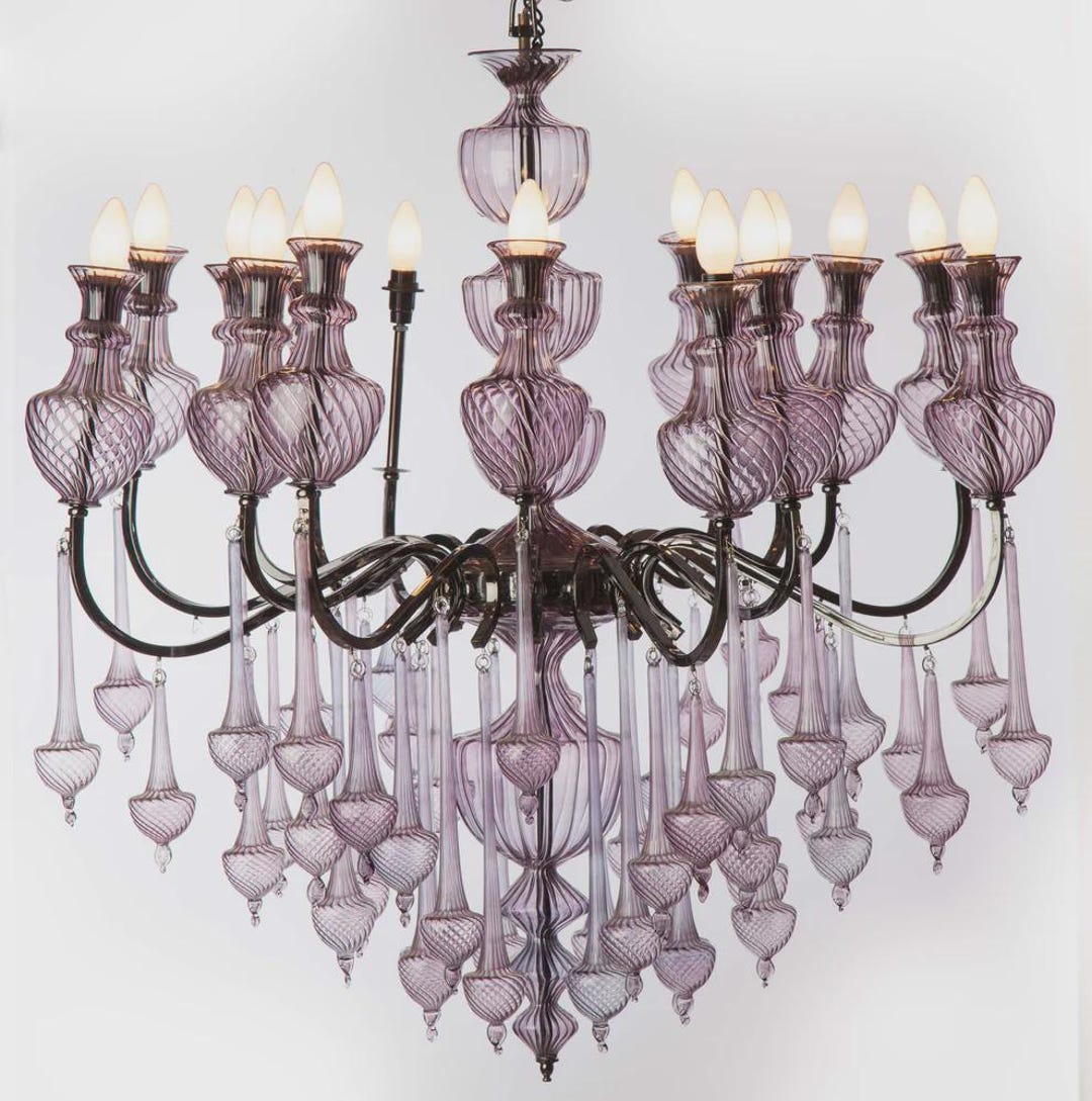 Hand-blown Pyrex Glass Chandelier: Purple Murano Style Statement ...