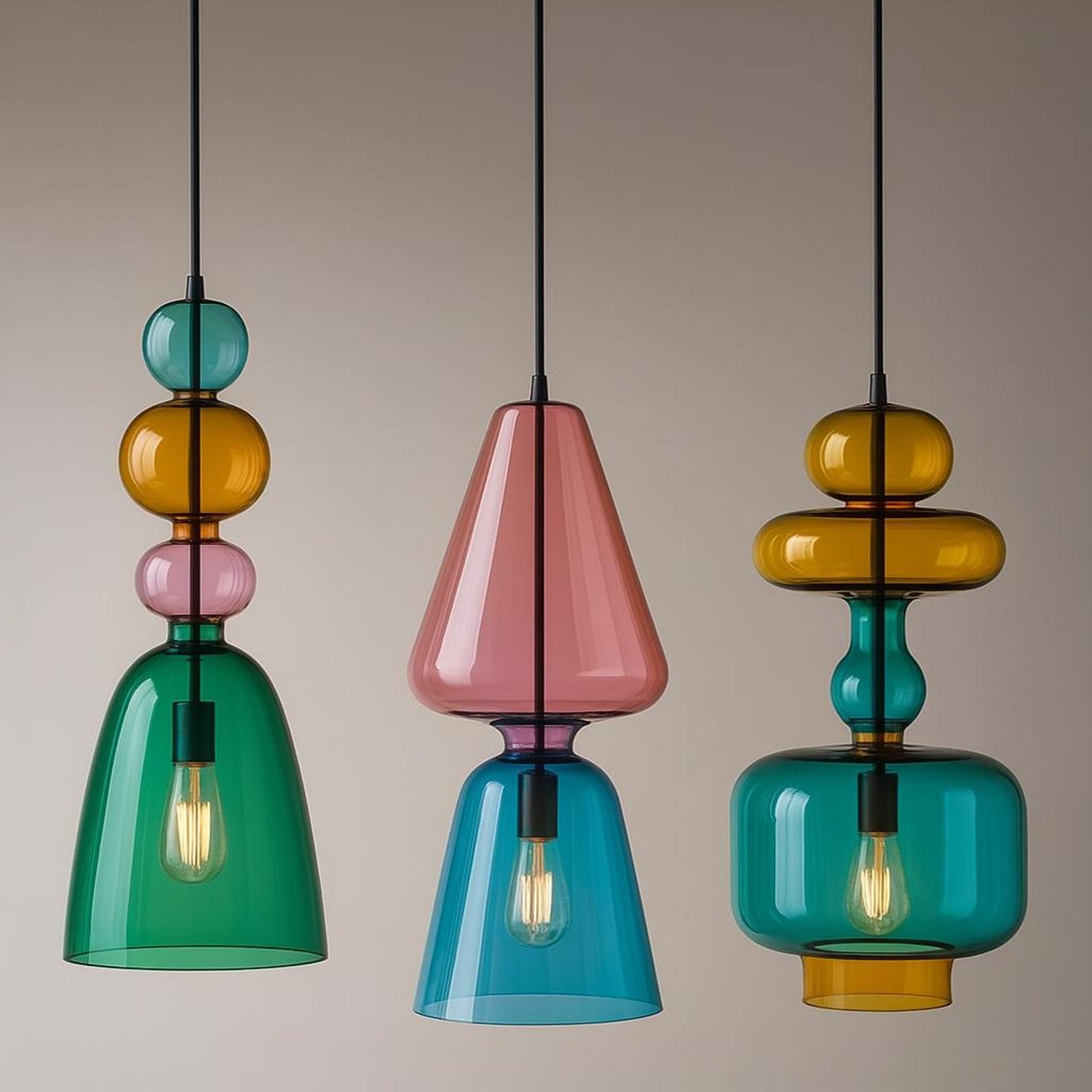 Blown Glass Pendant Light Set: Modern Colorful Kitchen Lighting - Etsy