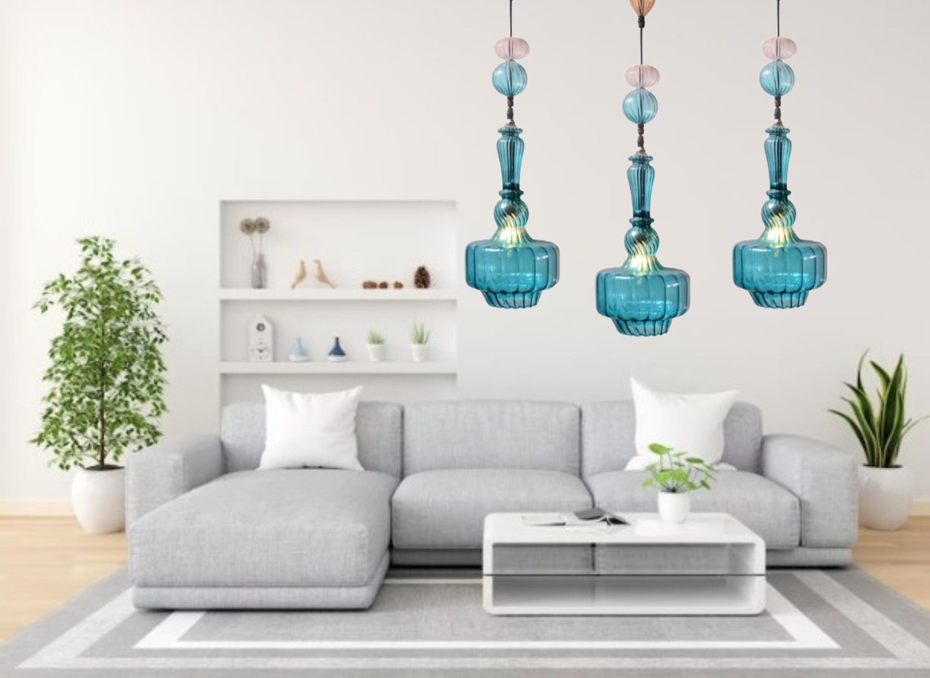 Glass Ceiling Light Fixture Ceiling Glass Lighting Handmade ribbed ...