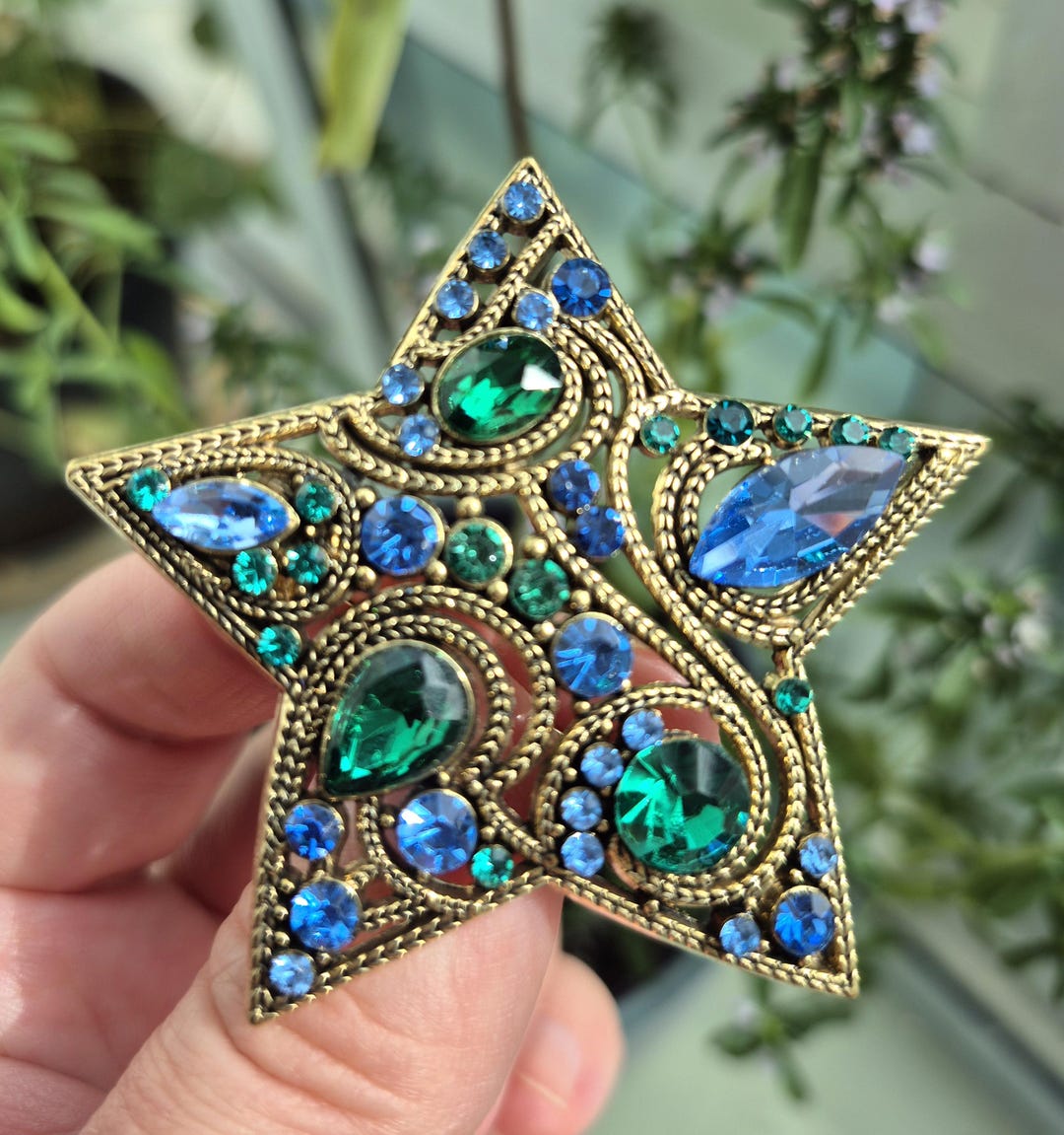 Modern Star Brooch: Green and Blue Pin, Contemporary Design - Medium ...