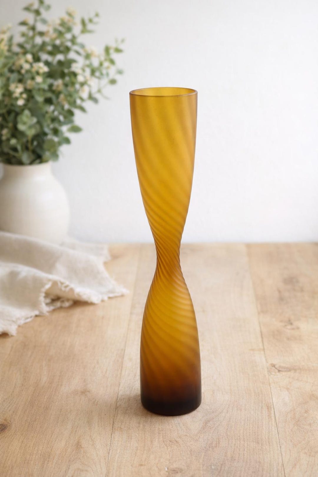 Goon Glass Art Vase Amber Swirl Optic Hourglass | MCM Sculptural Glass ...