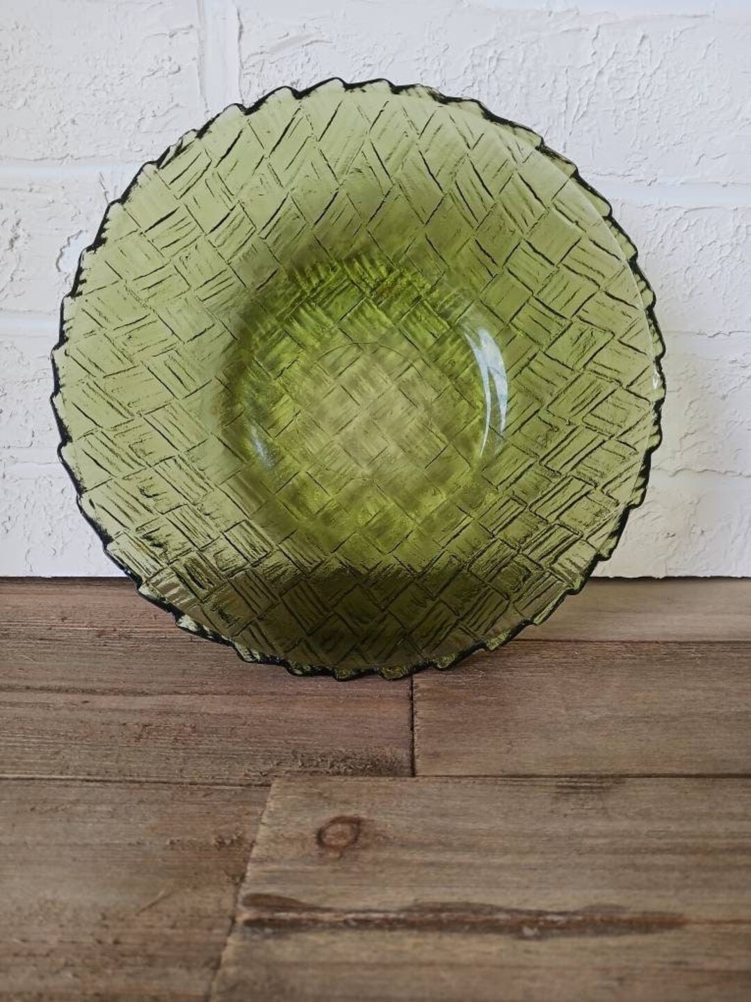 Vintage Indiana Glass Green Basket Weave Pattern 9" Bowl - Etsy