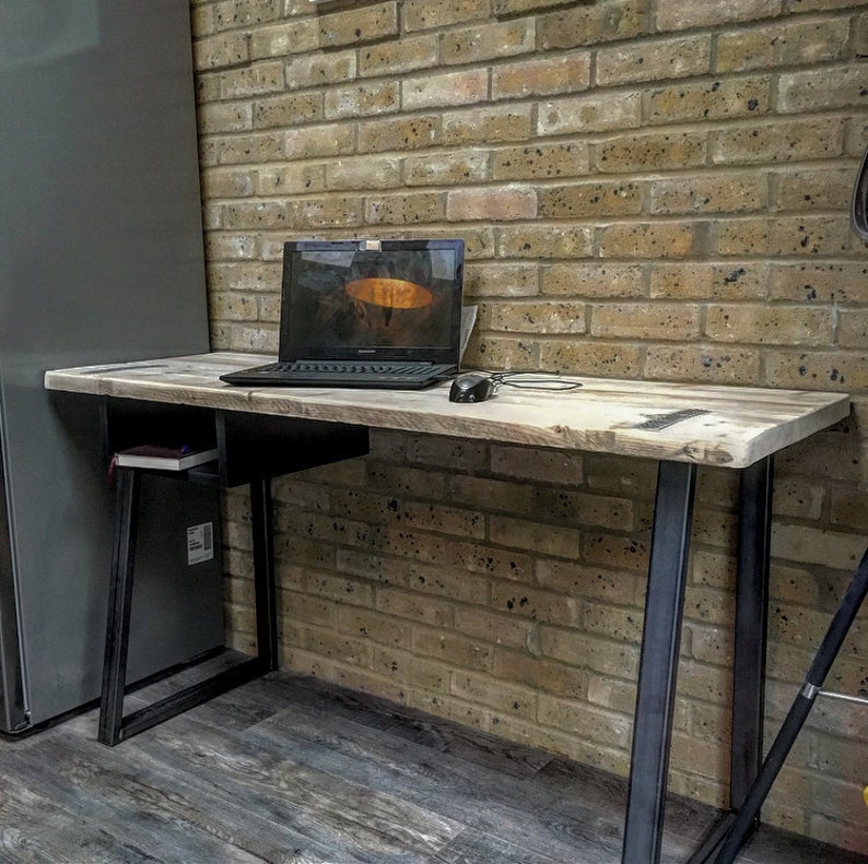 Reclaimed Industrial Scaffold Board Office Desk With Metal Industrial ...