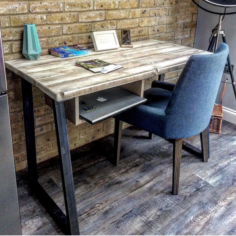 Reclaimed Industrial Scaffold Board Office Desk With Metal Industrial ...