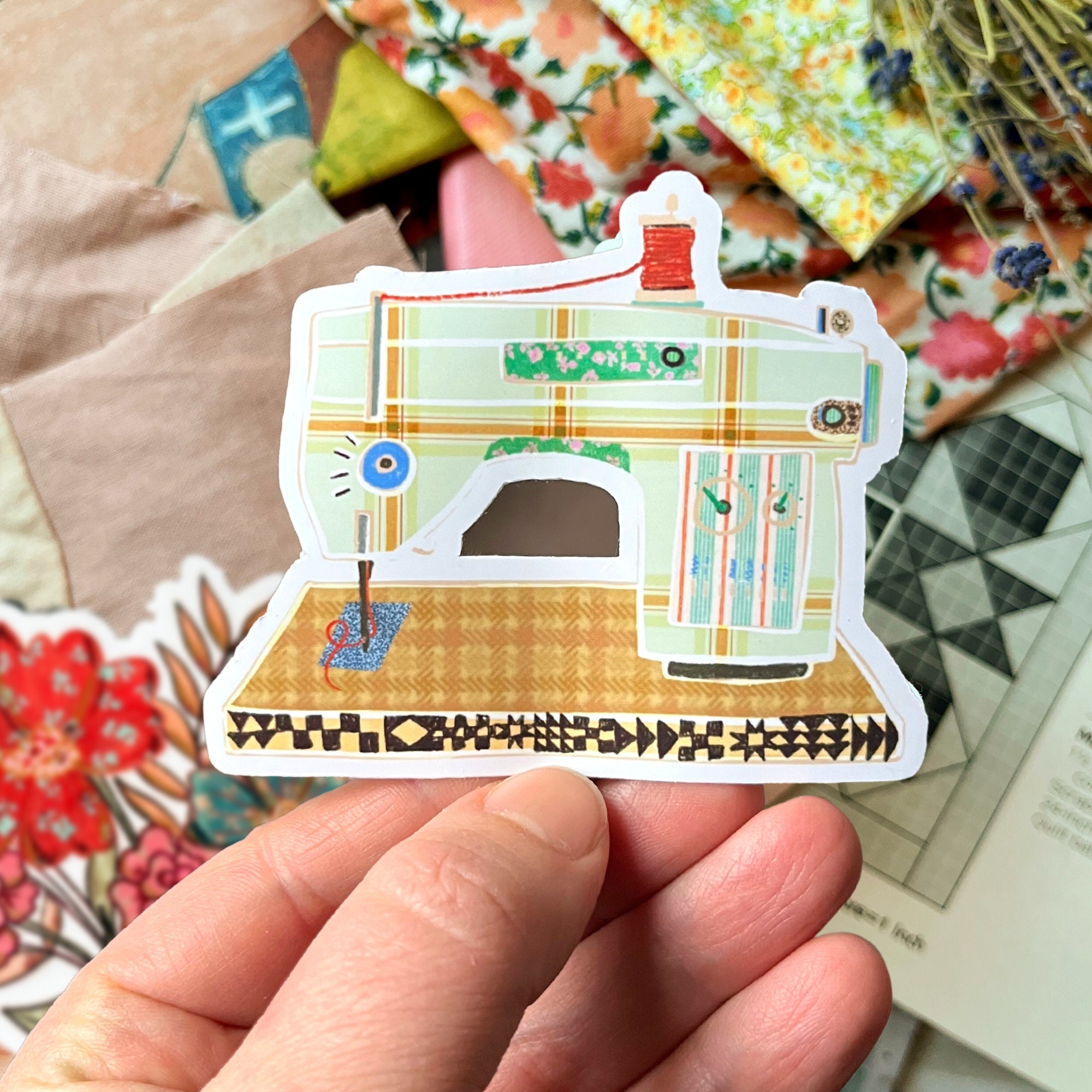 Retro Sewing Machine Sticker, Quilt Sewing Stickers, Vintage Sewing ...