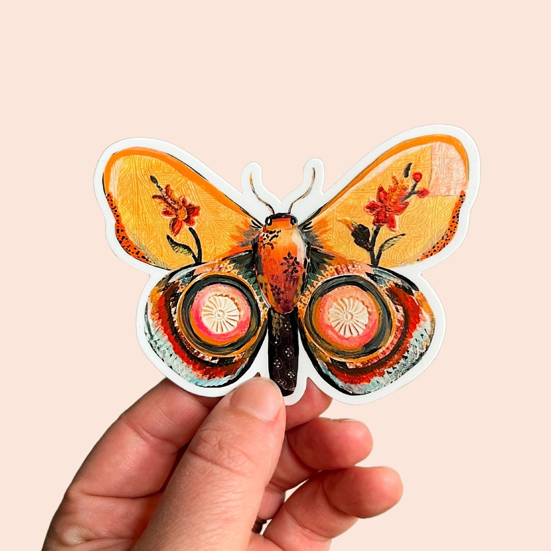 Yellow Boho Butterfly Sticker, Granola Girl Aesthetic, Vinyl Butterfly ...