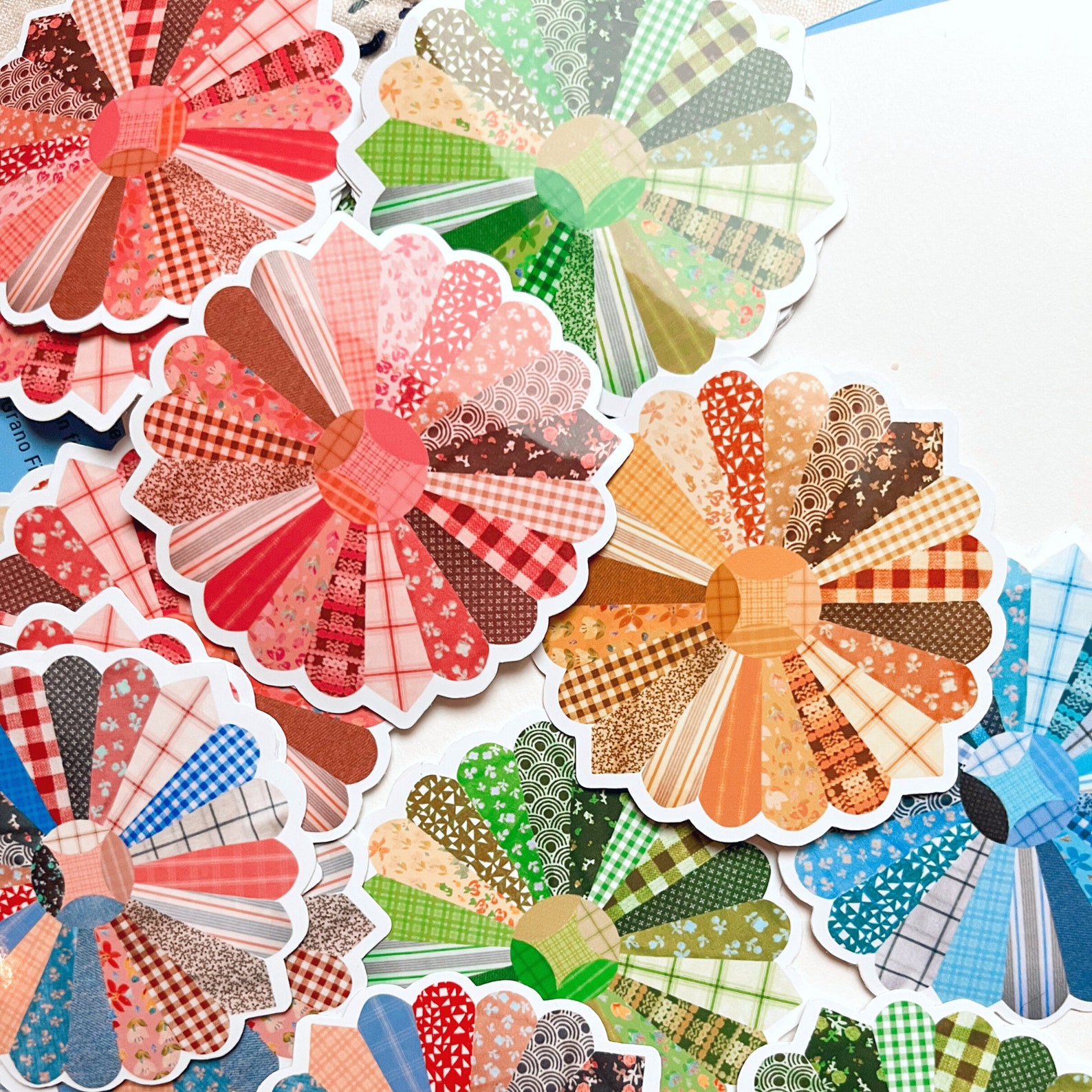 Retro Green Quilt Flower Sticker, Sewing Stickers, Quilting Stickers ...
