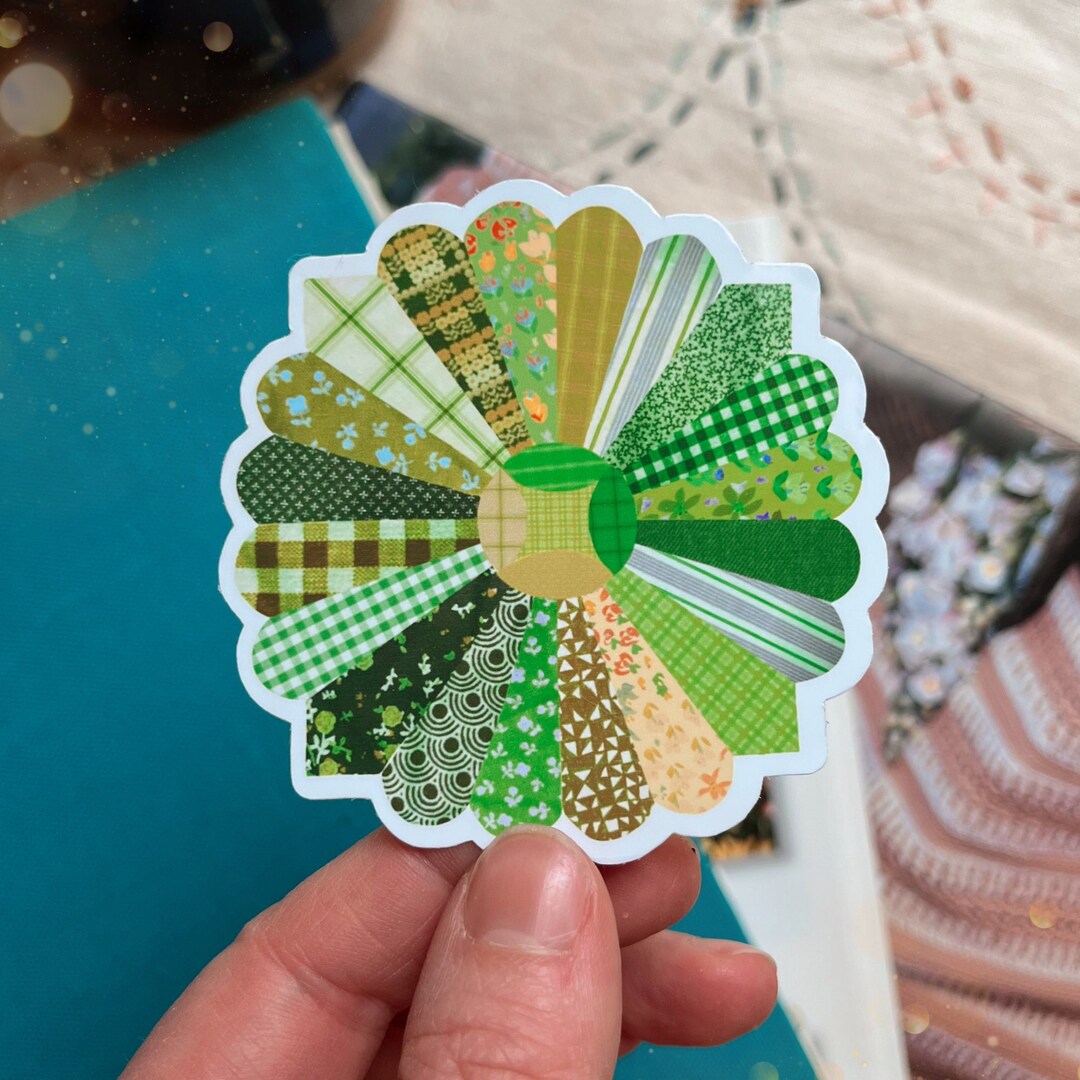 Retro Green Quilt Flower Sticker, Sewing Stickers, Quilting Stickers ...