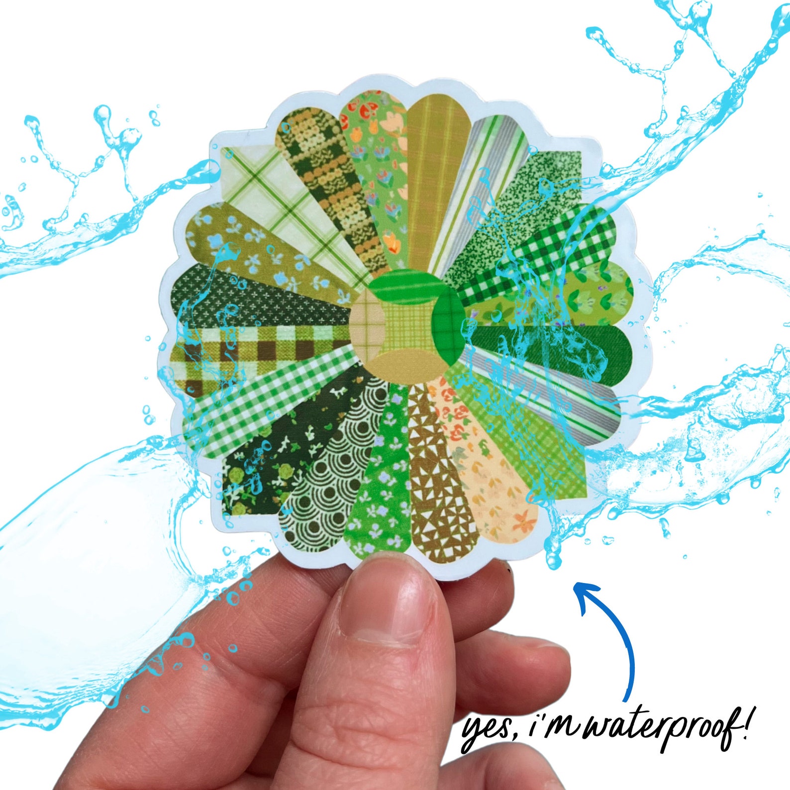 Retro Green Quilt Flower Sticker, Sewing Stickers, Quilting Stickers ...