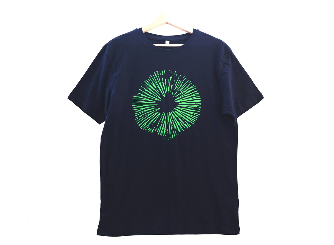 Magic Mushroom Spore Print T-shirt for Men, Fluorescent Green Ink ...