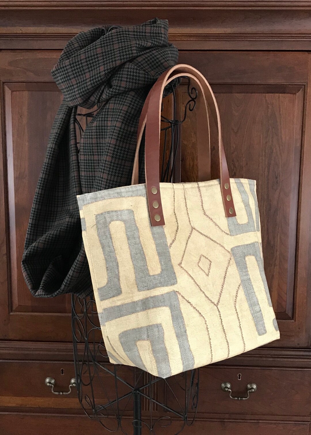 Stone African Kuba Print Bantu Print Large Tote Bag Canvas - Etsy