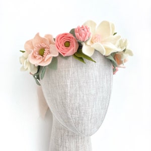 Pink Poppy and Magnolia Flower Crown Birthday Felt Flower - Etsy