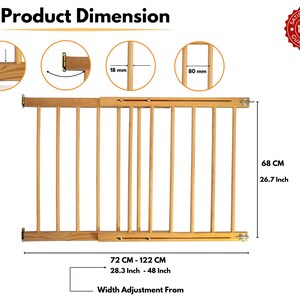 Versatile Wooden Baby Gate Extendable Stair Gates 28.3 to 48'' 72-122cm ...