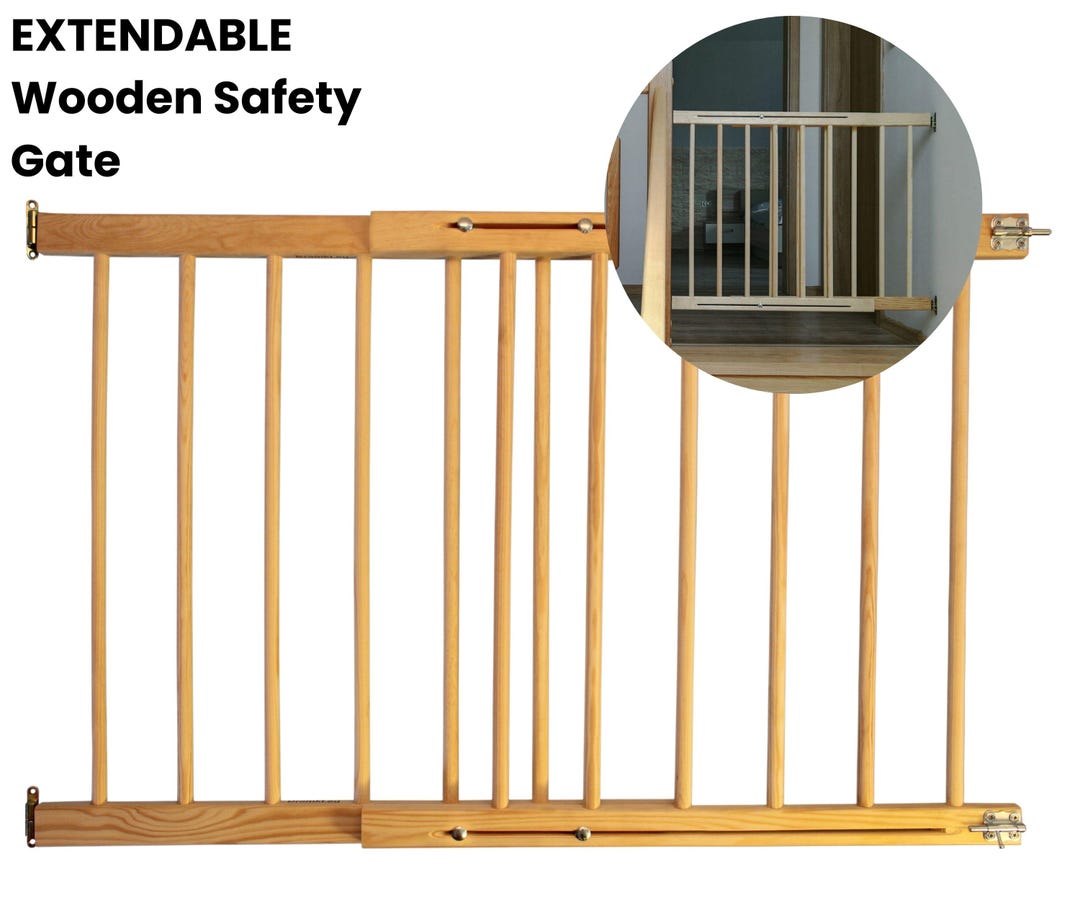 Versatile Wooden Baby Gate Extendable Stair Gates 28.3 to 48'' 72-122cm ...
