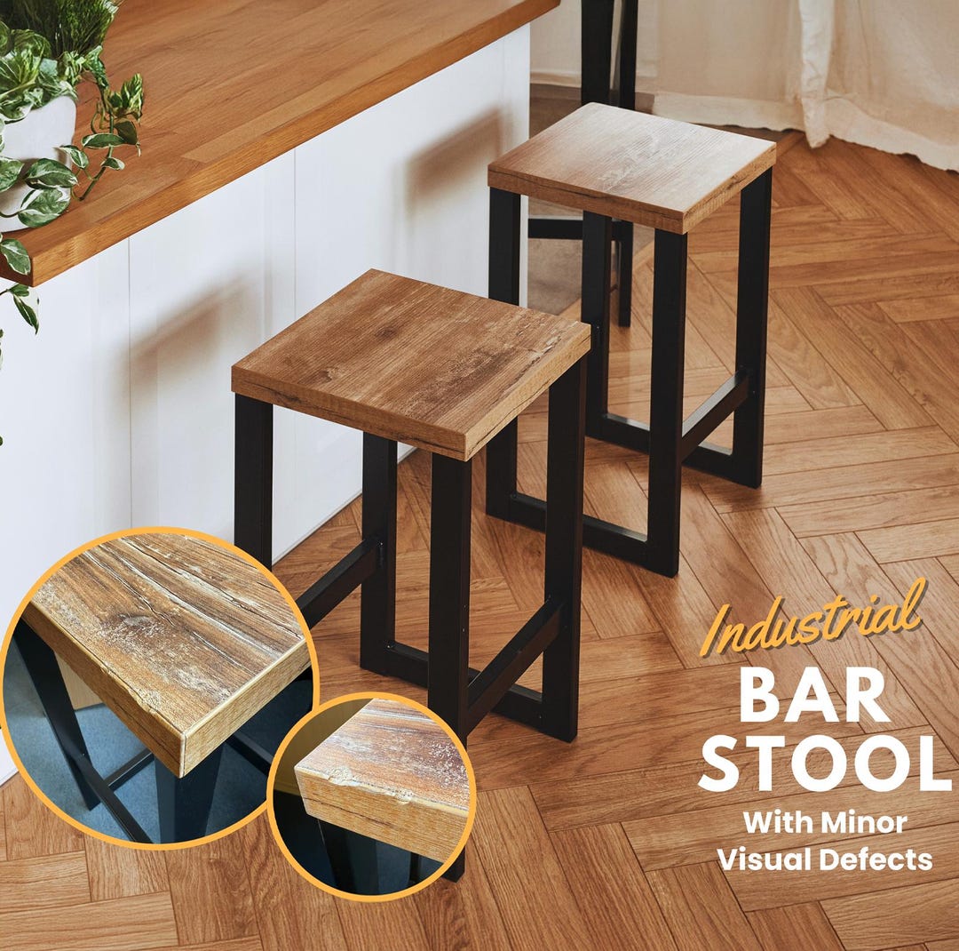 Industrial Bar Stool: 60cm Black Metal Frame, Rustic Wood Seat - Etsy
