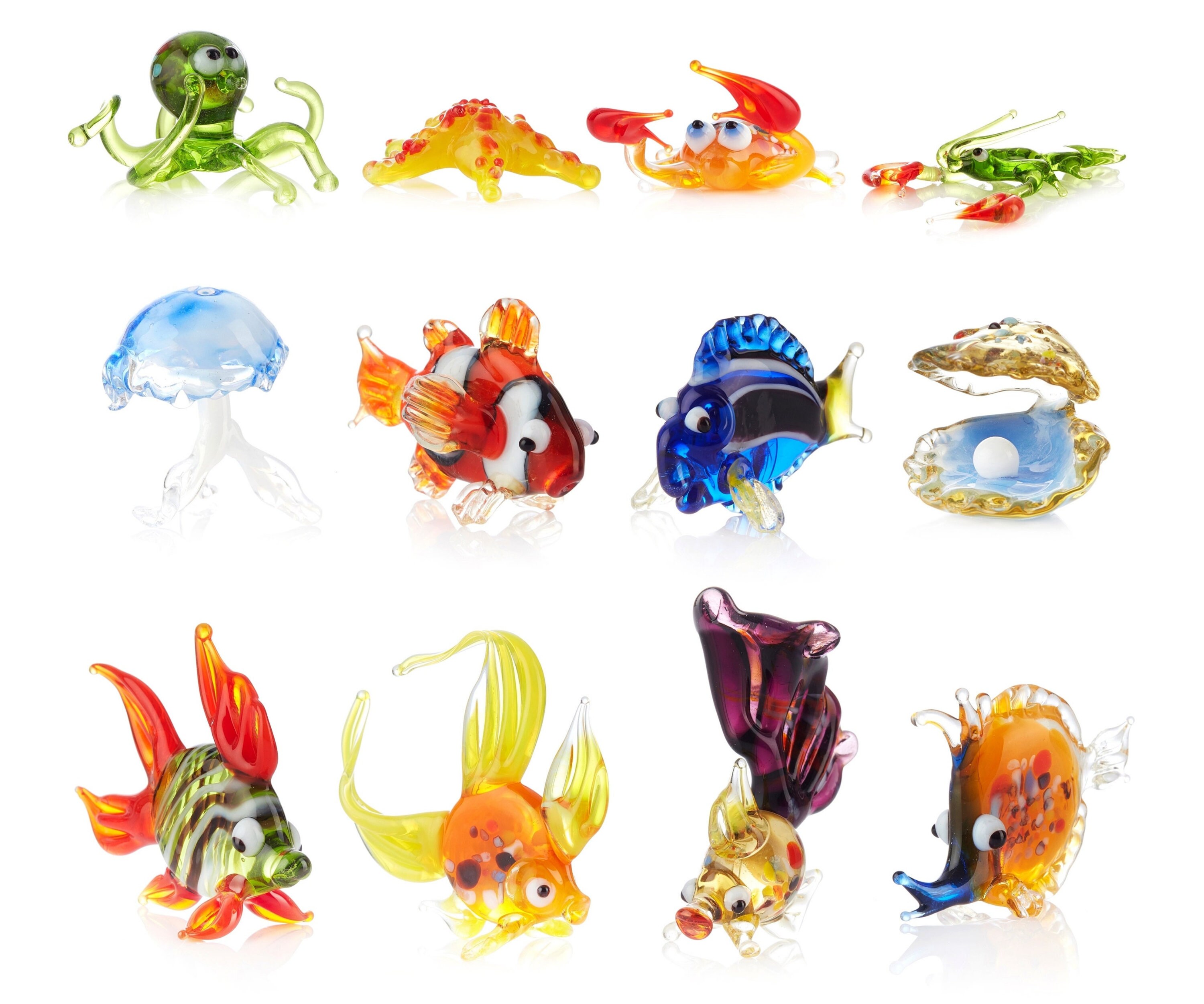Set of 12 Aquarium Glass Fish Figurines Hand-blown Figure - Etsy