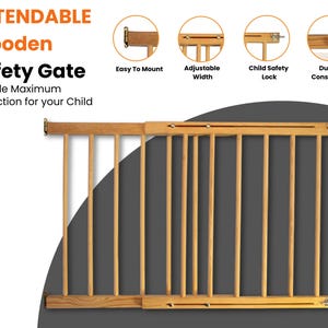 Versatile Wooden Baby Gate Extendable Stair Gates 28.3 to 48'' 72-122cm ...