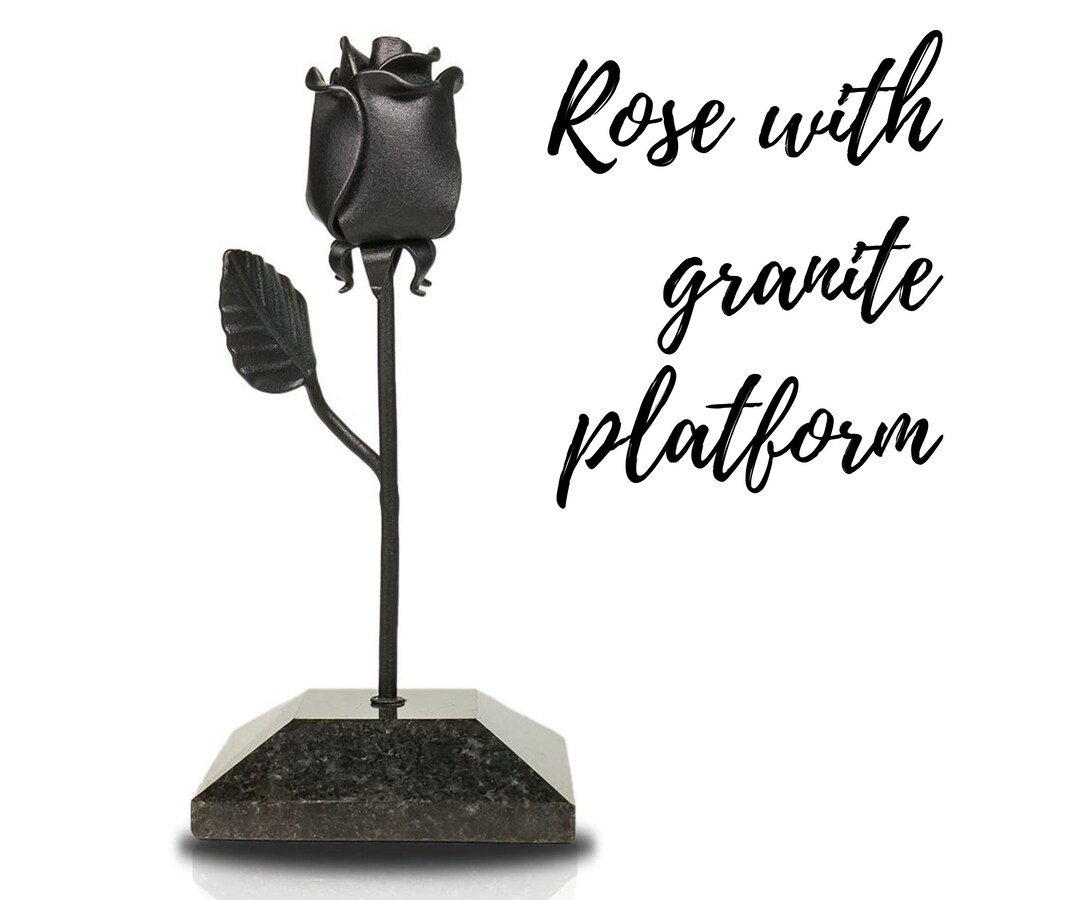 Hand-forged Black Metal Rose With Granite Base – Eternal Flower ...