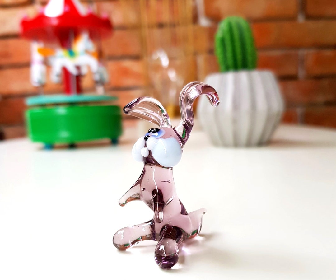 Rabbit Glass Figurine, Hand-blown Figure Art, Handmade Bunny Miniature ...