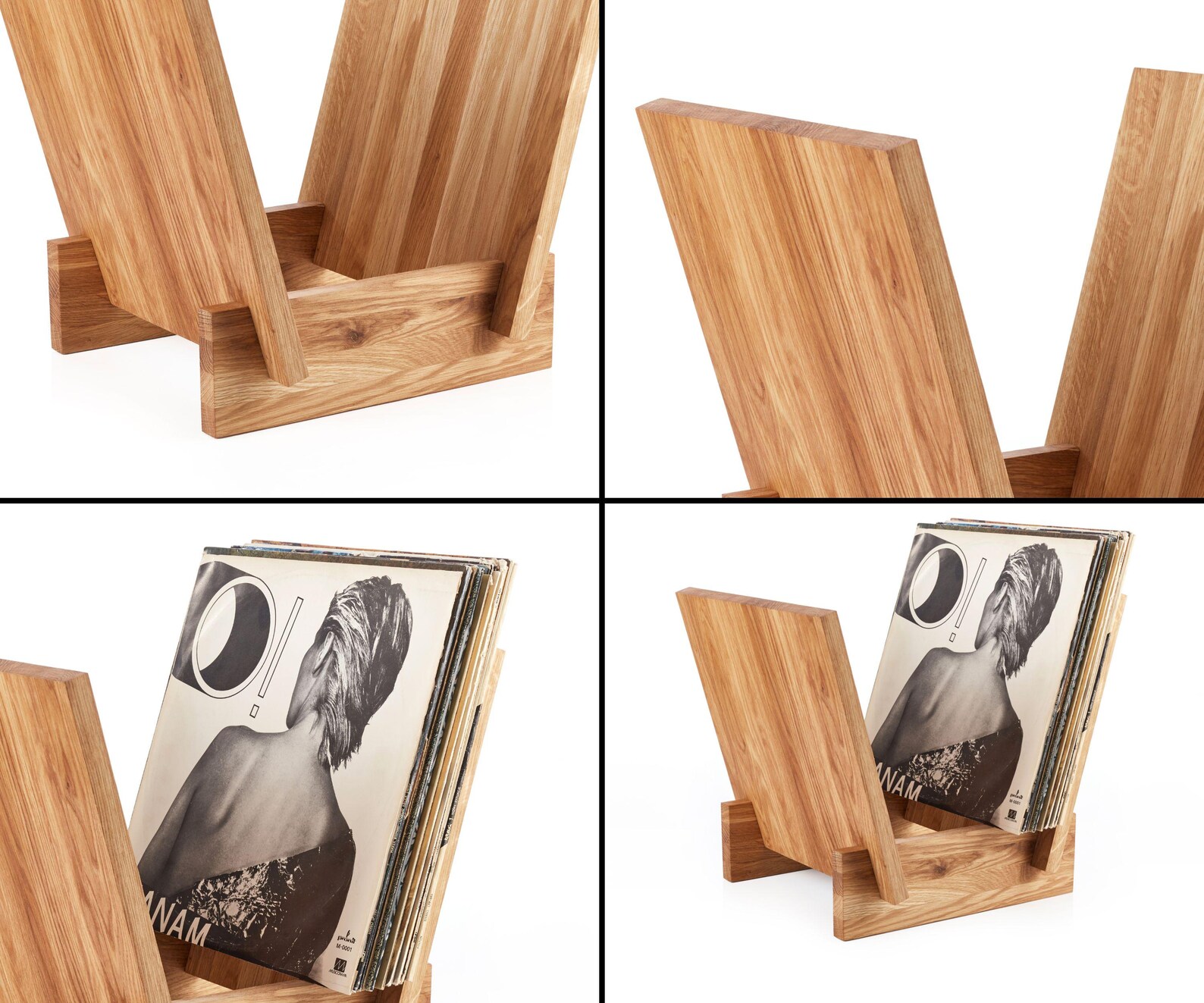 Solid Oak Wooden Vinyl Record Holder - Stylish Flip Rack for 12'' Lps ...