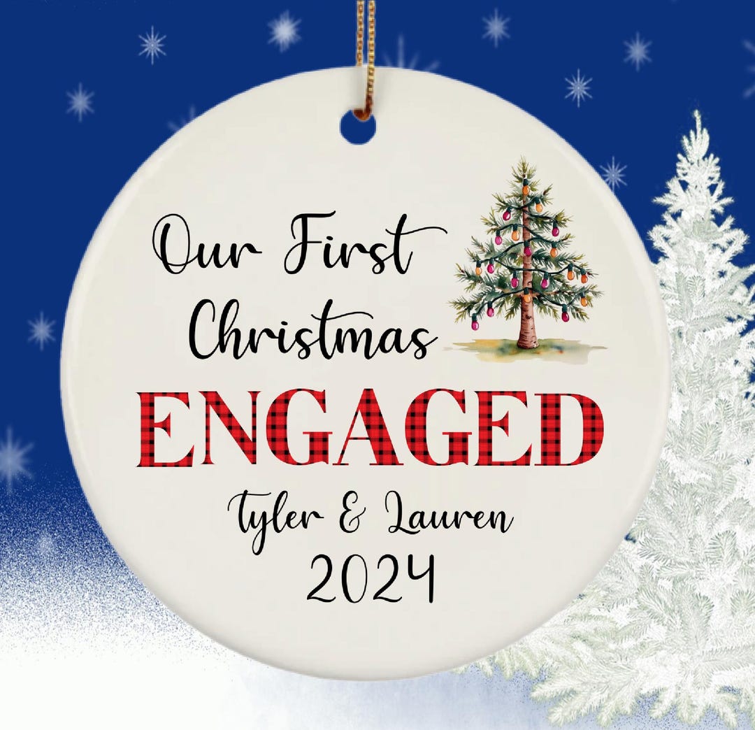 Our First Christmas Engaged Ornament, Engagement Ornament, Plaid ...