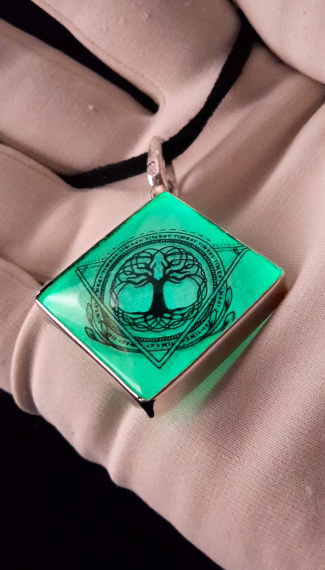 Glow in Dark Amulet. Sterling Silver and Glass Double- Sided Pendant ...