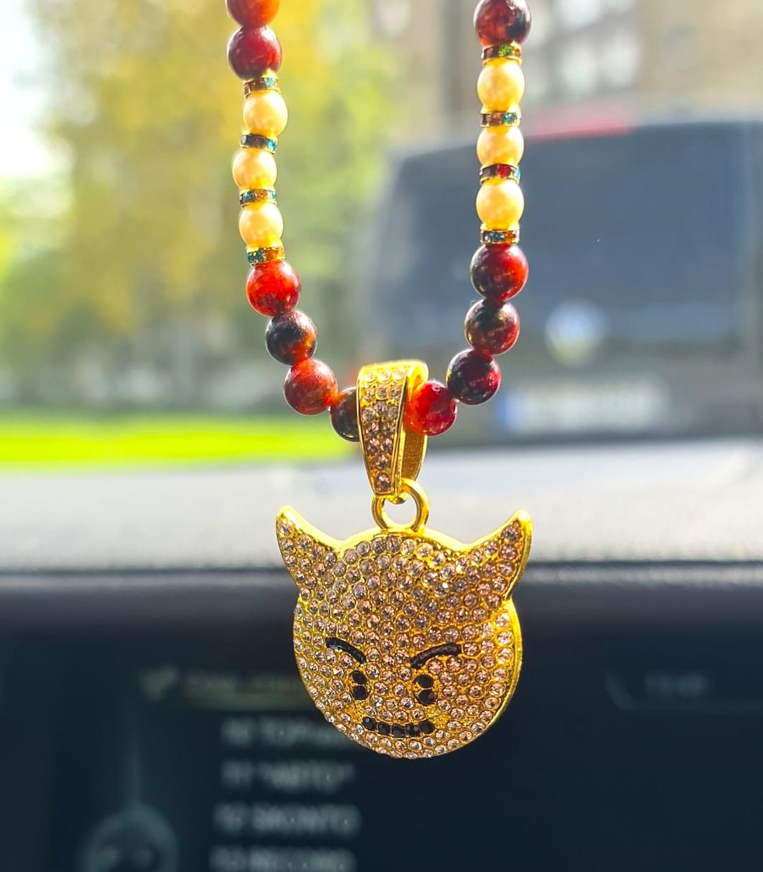 Icy Devil Emoji Car Charm: Beaded Amulet With Rhinestone - Etsy