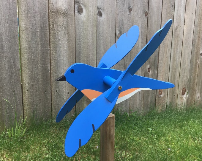 Blue Bird Whirligig Bluebird Wooden Handmade Yard Art Decoration ...