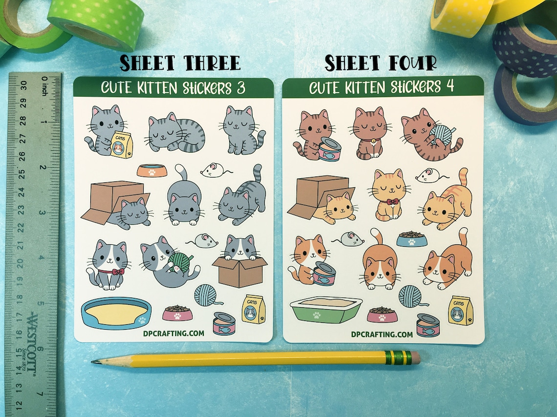 Cute Kawaii Cat stickers Sticker Sheet Planner Stickers | Etsy